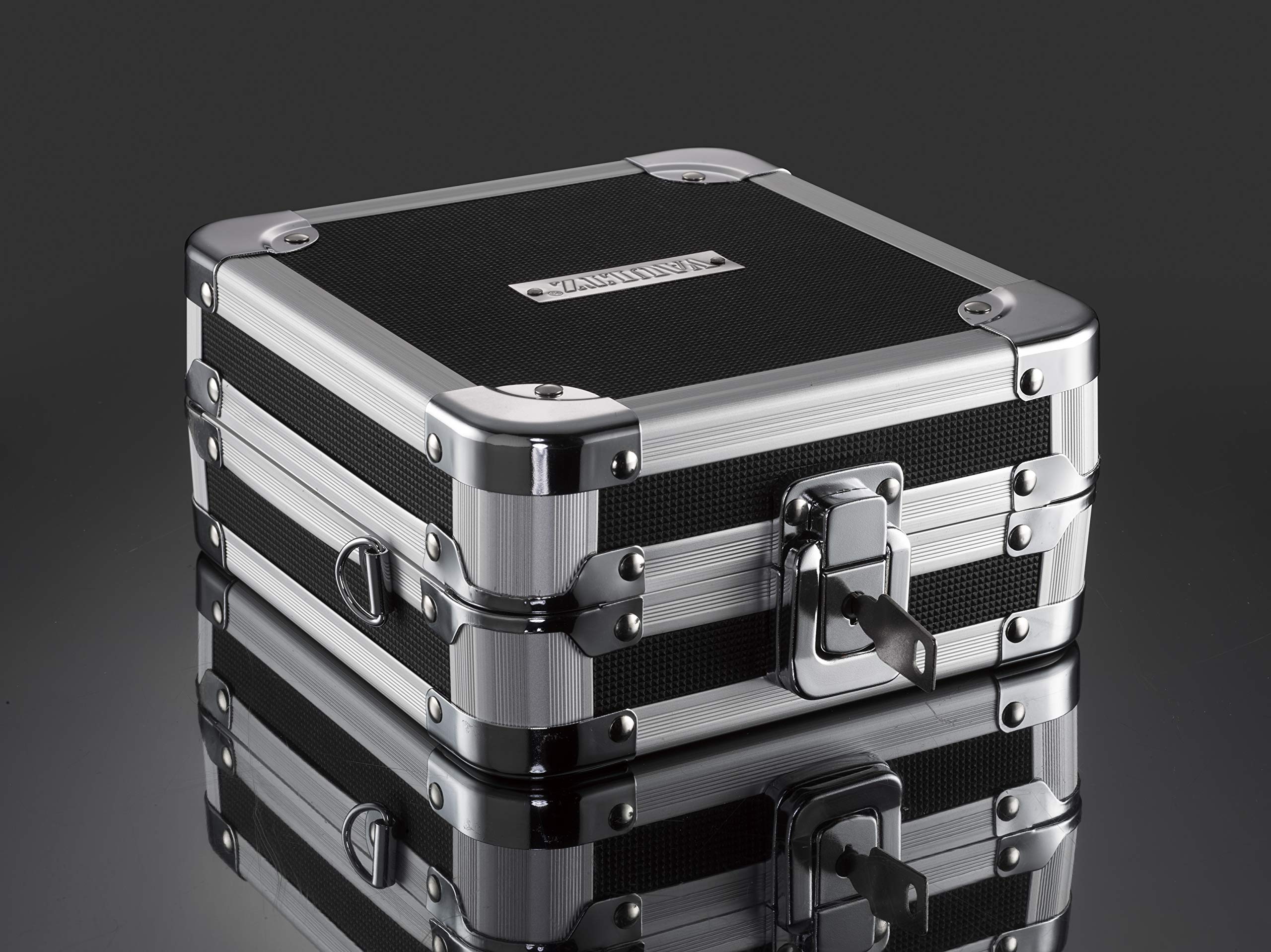 Vaultz Locking CD Case Holder - 24 Disc Storage Capacity, 2.5 x 6.25 x 7 Inch Portable DVD Case Holders w/Carrying Handle - Lockable CD Holder for Car, Travel, Work - Black