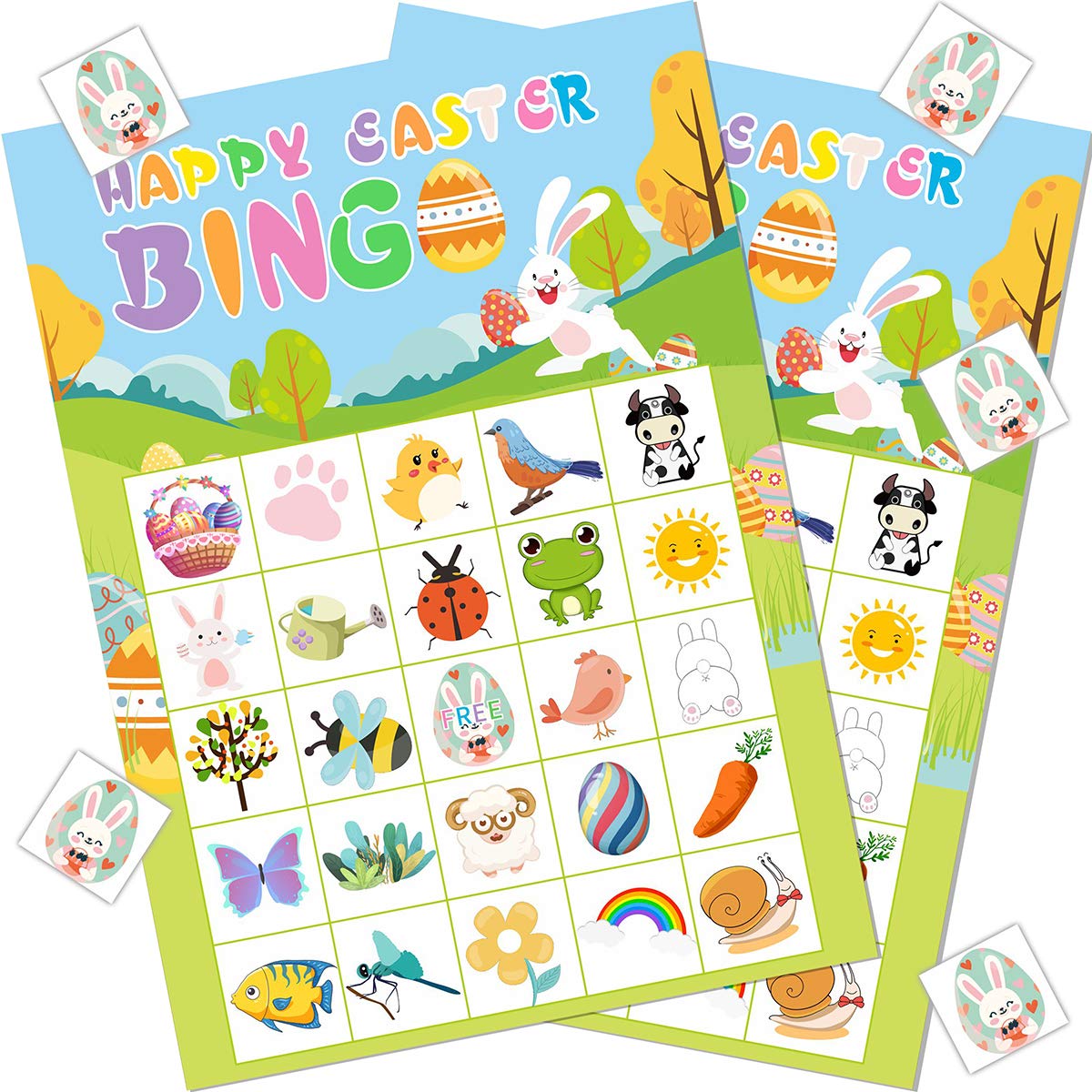 Sawowkuya 24 Sheets Easter Day Bingo Game, Special Designed Easter Day Bingo Game Cute Spring Elements Designed for Family Classroom Adult Party Favors Supplies