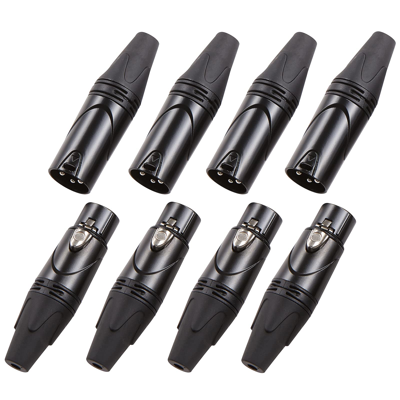 MFL. 3-Pin XLR Cable Connector Male and Female with Nickel Housing and Silver Contacts Mic Cable Plug Connector Audio Socket, Black, 4 Pairs