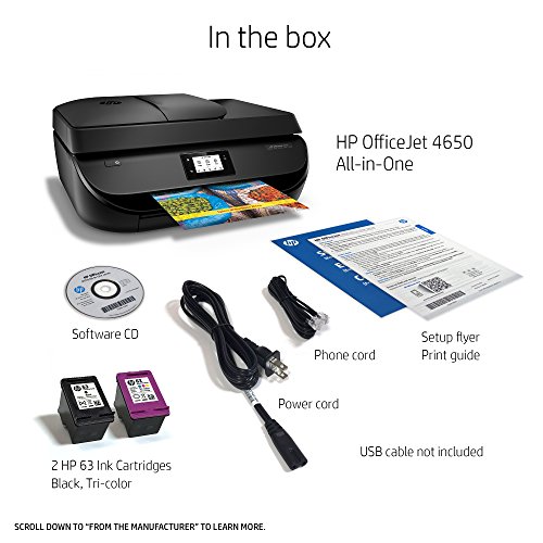 HP OfficeJet 4650 All-in-One Wireless Color Printer with Mobile Printing, Instant Ink ready (F1J03A)