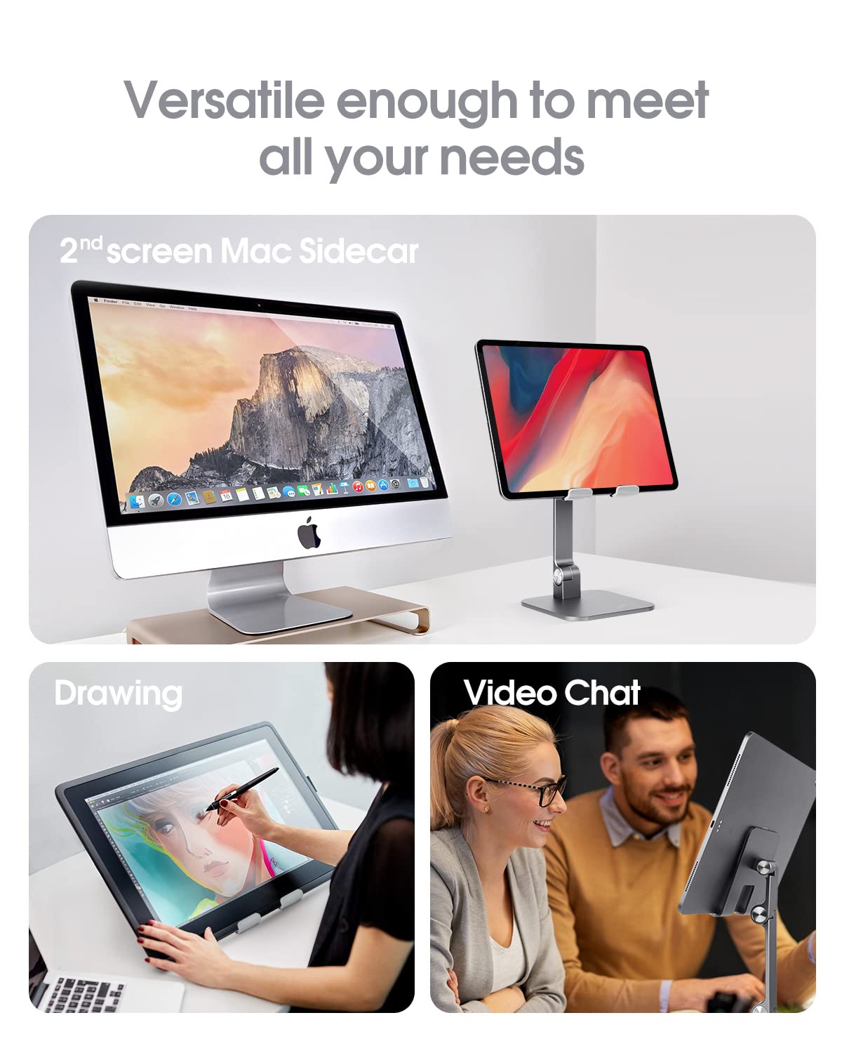 elitehood Aluminum iPad Stand, Adjustable iPad Stand Holder for Desk, Desktop Tablet Stand Dock for iPad Pro 12.9 11, iPad Air Mini 4 5 and More 4-13 inches Tablets, Gray