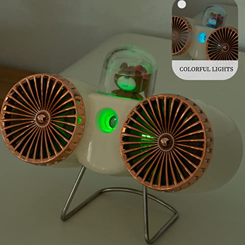 Mini Portable Fan, Dual Head with 3 Speeds Strong Wind, Personal USB Air Conditioner Humidifier Mini Cooling Fan 7 Colorful Nightlight for Home Travel,Office,and Camping, Outdoor(Beige)