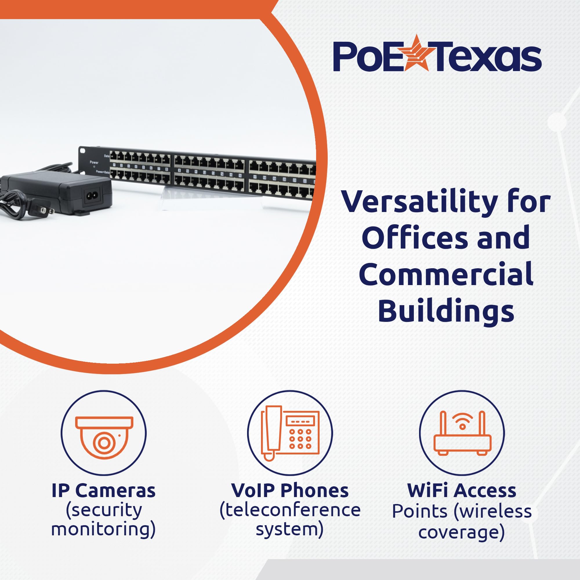 PoE Texas 24 Port PoE Injector with 48v120w Power Supply - 10/100 Data - Rack Mount - Add Passive Mode B 802.3af PoE to a Non PoE Switch for VoIP, WiFi AP, IP Camera, Security & Surveillance Systems