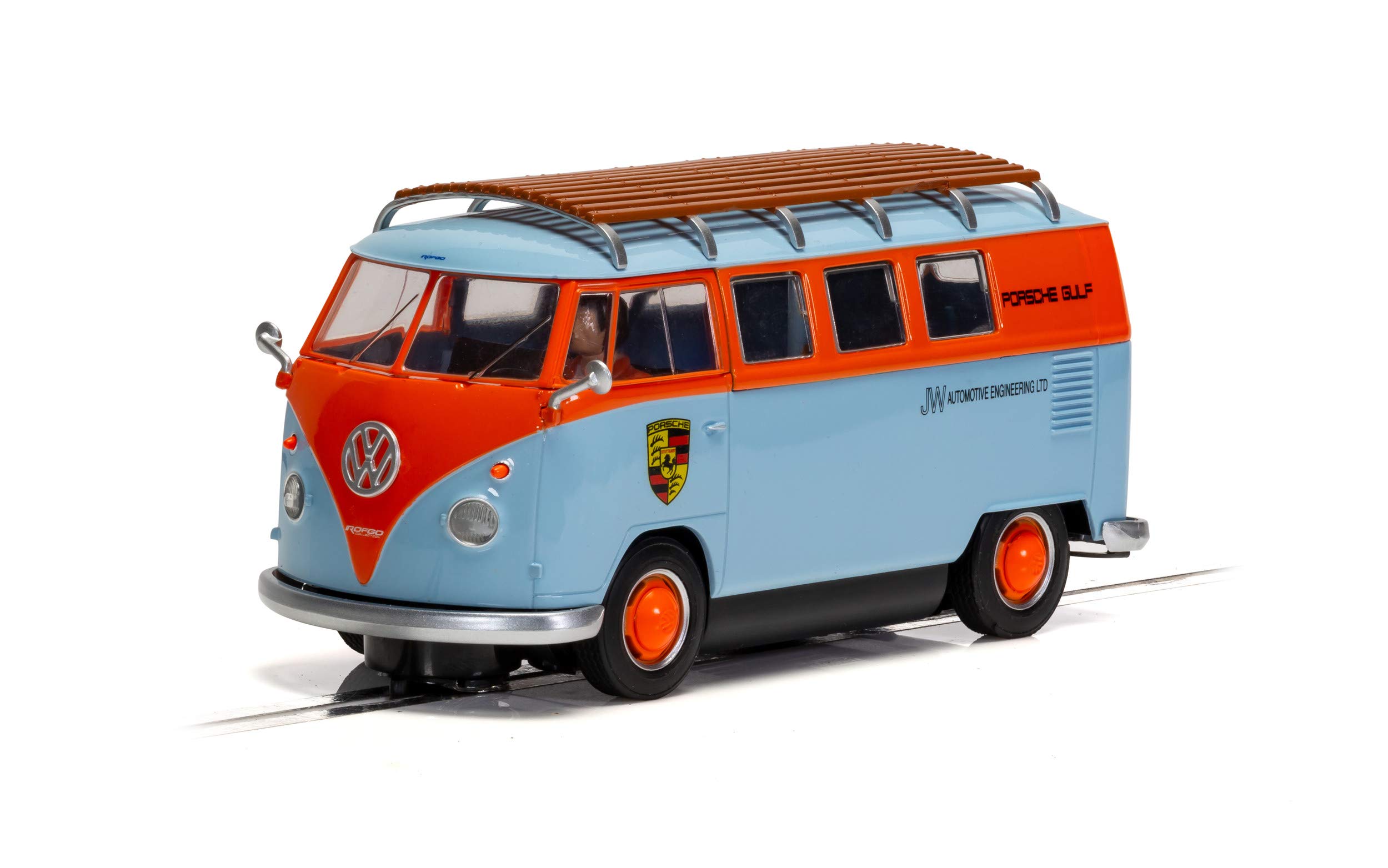 Scalextric Volkswagen T1B MicroBus ROFGO Gulf Van 1:32 Slot Race Car C4217, Orange & Light Blue