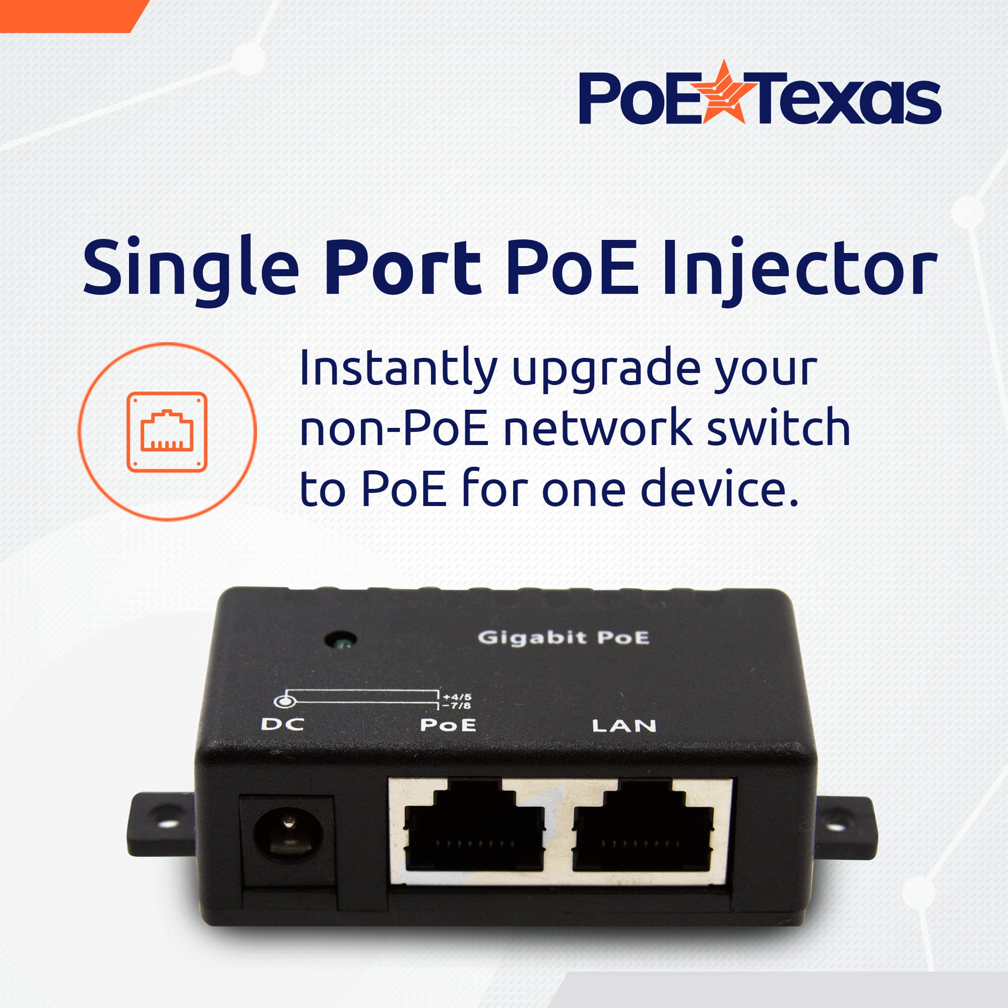 Poe Texas PoE Injector - Single Port Power Over Ethernet Passive PoE Adapter - 10/100/1000 Gigabit Data Accepts 12v to 56v DC - Plug & Play Home Office VoIP Phone WiFi AP - Power Supply Not Included
