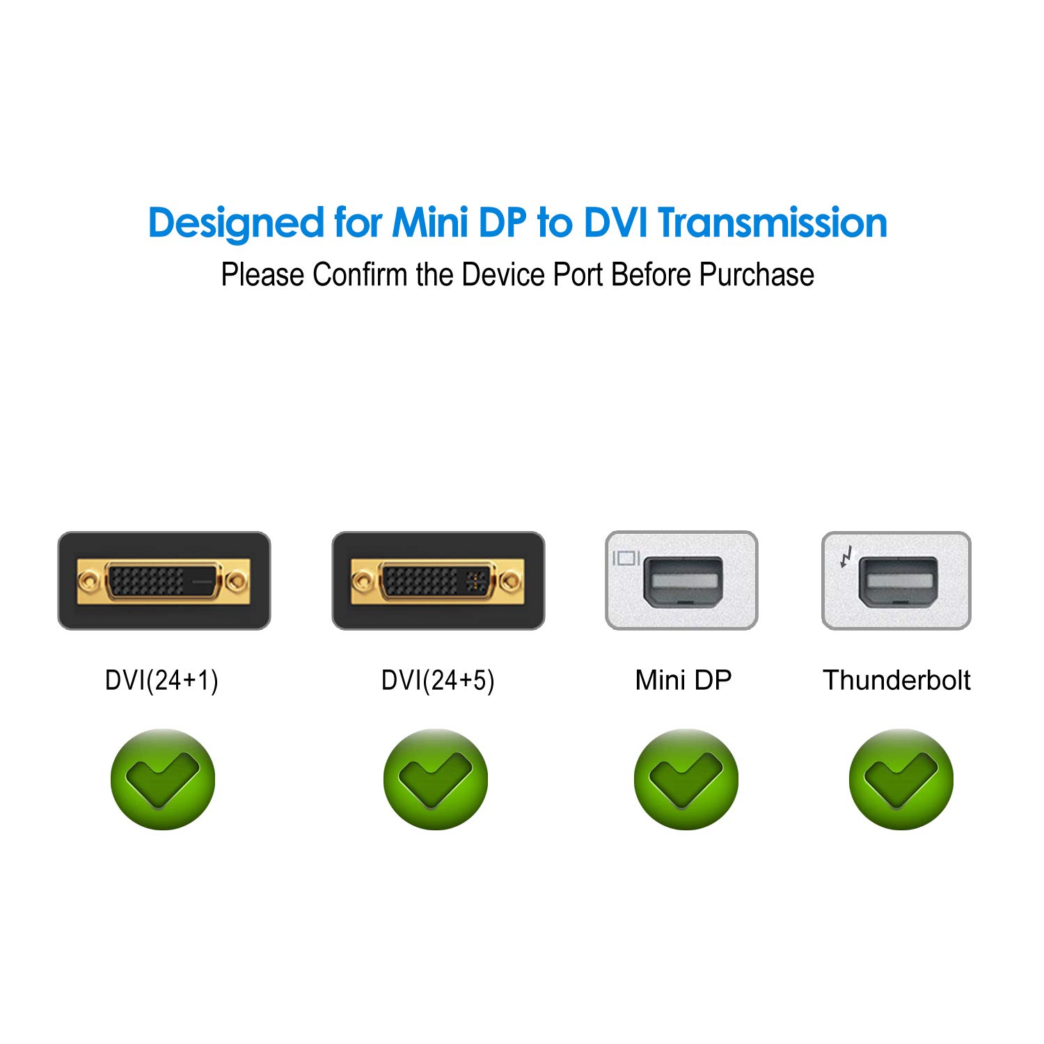 Rankie Mini DisplayPort (Mini DP) to DVI Cable, Thunderbolt Port Compatible, Gold Plated, 6 Feet