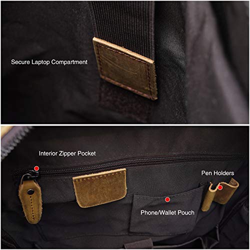Cowhide Leather Multi Pockets 16 Inch Laptop Backpack Day Pack Travel Bag (Light Brown(Updated Version))