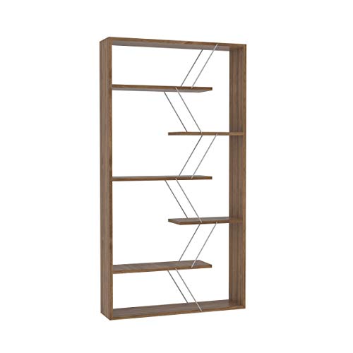 DSHADE Modern 6 Tier Book Shelf Solid Wood Tall Bookshelf Organizers Open Display Shelf Book Home Office Furniture Bookcase Open Display Shelf for Living Room Home Office (Walnut/Chrome)