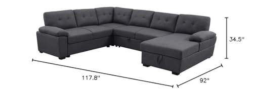 Pemberly Row 5-Seat Fabric Sleeper Sectional Sofa with Storage in Dark Gray