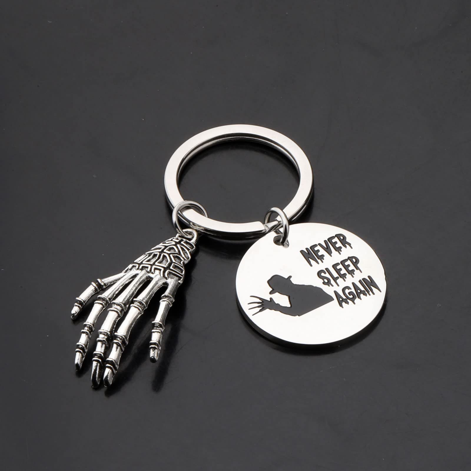 BLEOUK A Nightmare Street Inspired Gift freddy krueg Keychain Horror Movie Fans Gift (Never sleep again)