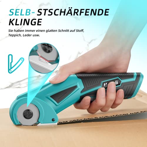 Cordless Electric Scissors Upgraded, Uaoaii 4V Electric Cardboard Box Cutter w/Storage Case, Safety Lock & LED Light, Rechargeable Fabric Cutter Power Rotary Cutters for Leather Felt, Effortless