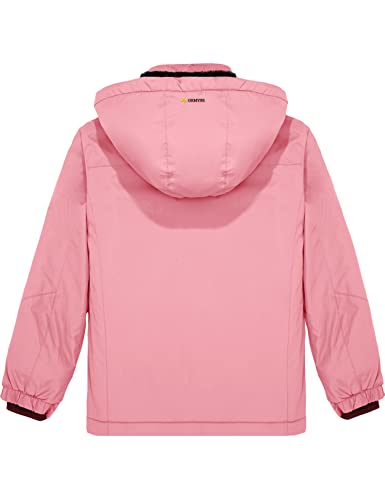 GEMYSE Girl's Waterproof Ski Snow Jacket Fleece Windproof Winter Jacket with Hood (Coral Pink,10/12)