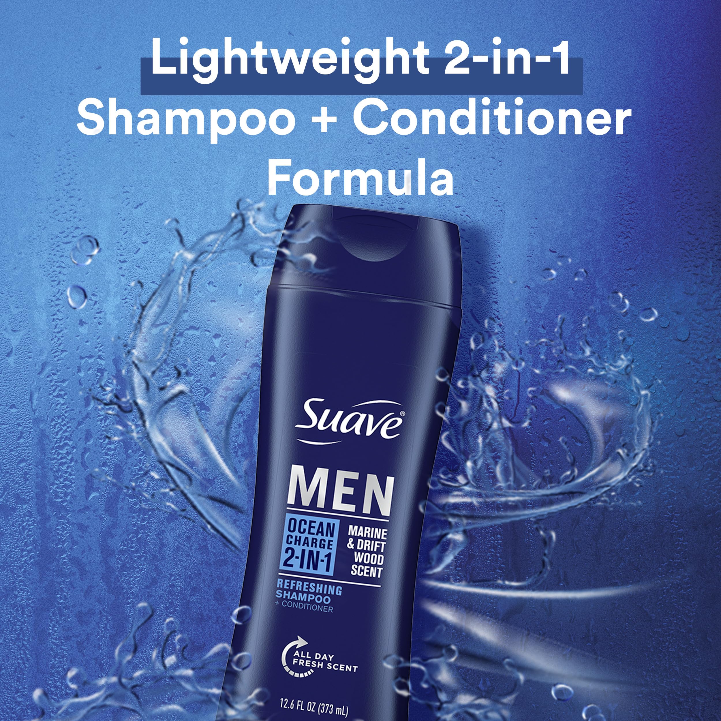Suave Men Shampoo and Conditioner 2 in 1 Ocean Charge – Vitamin & Moisture-Rich Mens Shampoo and Conditioner Set in One Recyclable Bottle, Fresh, Clean Scent, 12.6 Oz Ea (Pack of 2)