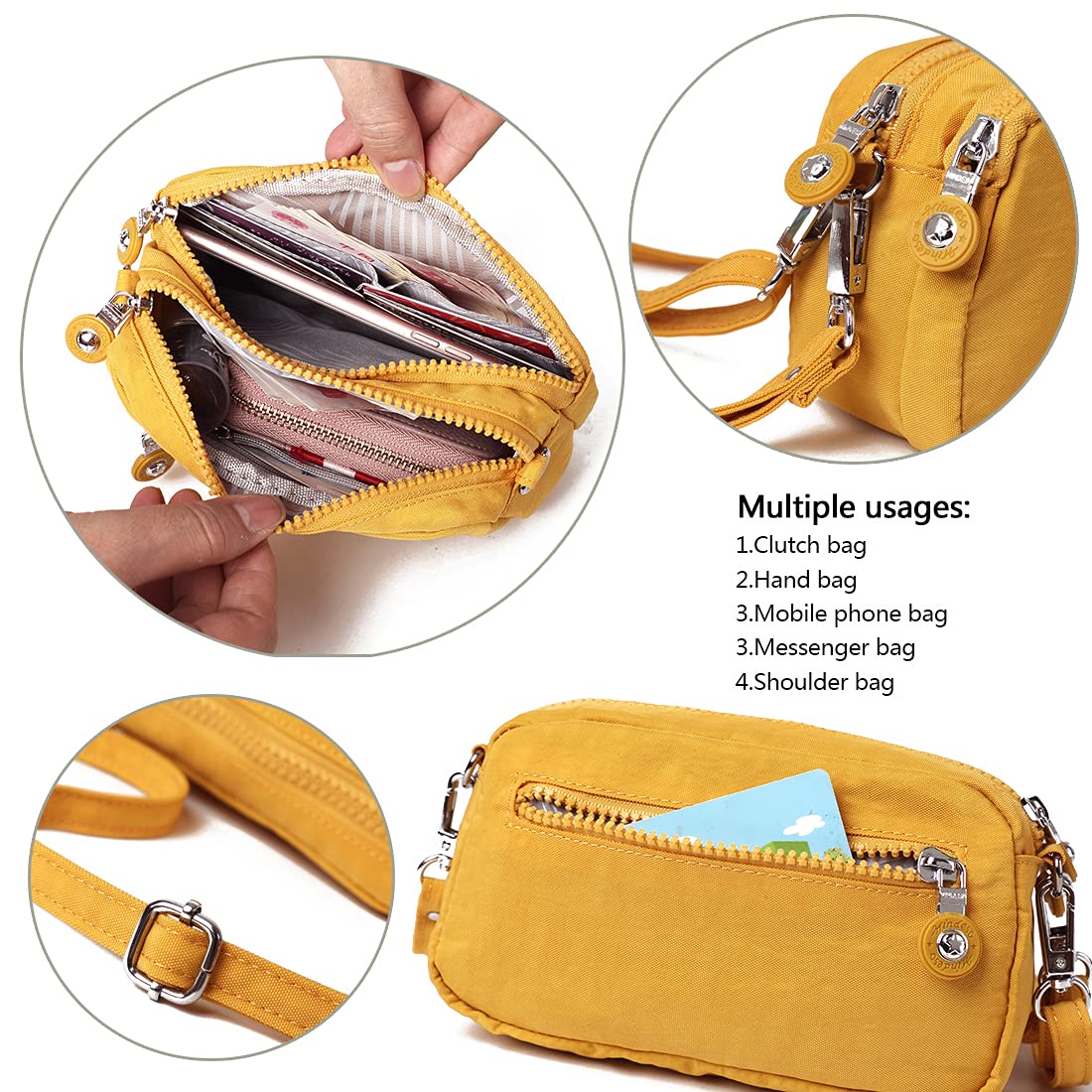 Mindesa Small Crossbody Bags, Light Wristlet Clutch Wallet,Nylon Shoulder Phone Purse,Passport Wallets,Waterproof Zip Handbags(Black)