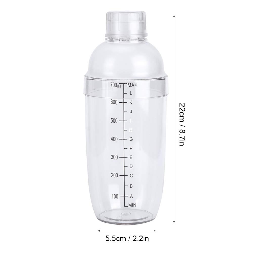 Cocktail Shaker, Plastic Drink Mixer Ice Tea Shaker Bottle Cup with Scales for Bar(700ml)