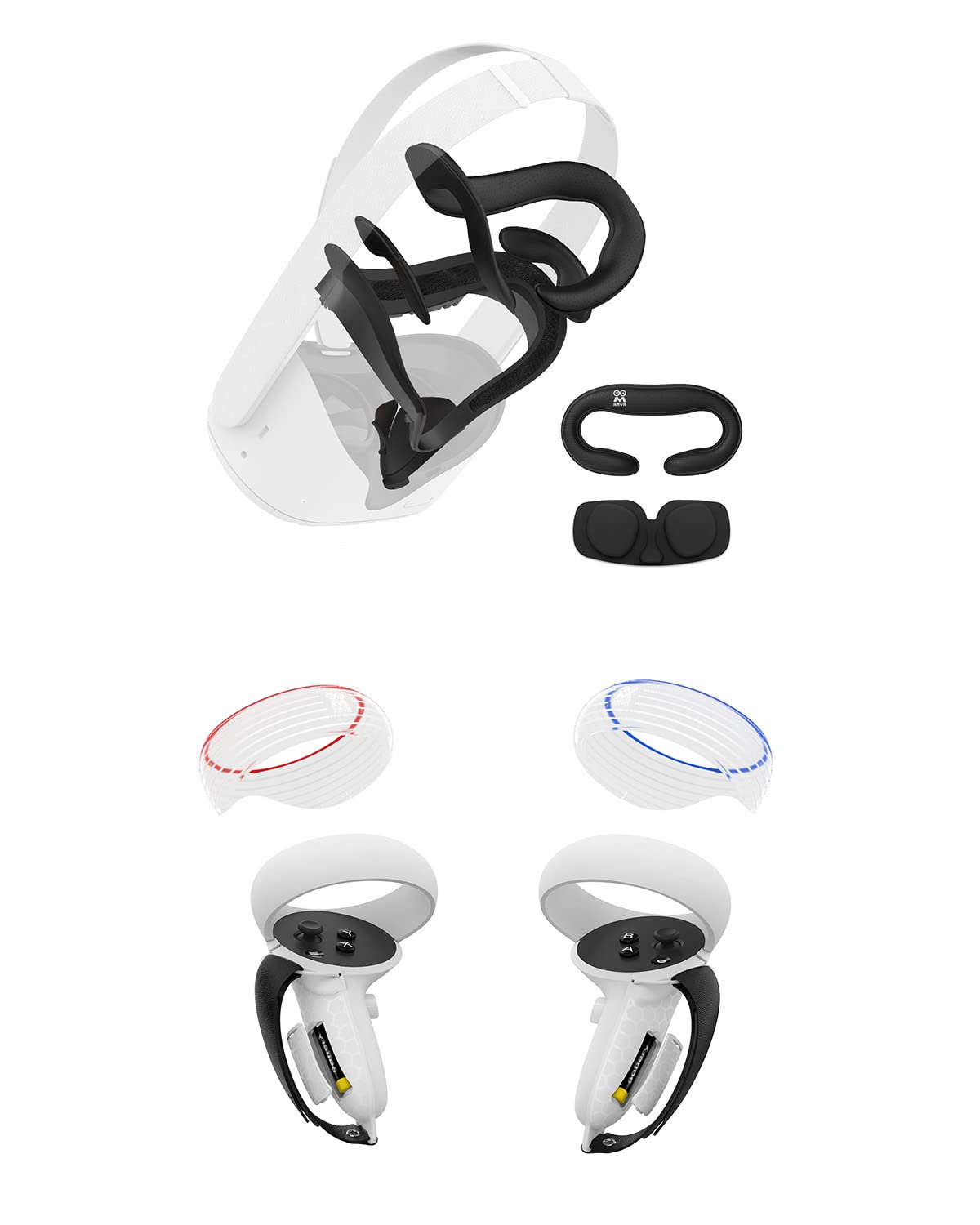 AMVR Resilient VR Facial Vent Soft Interface+Controller Grips for Quest 2 Accessories with Halo Protectors