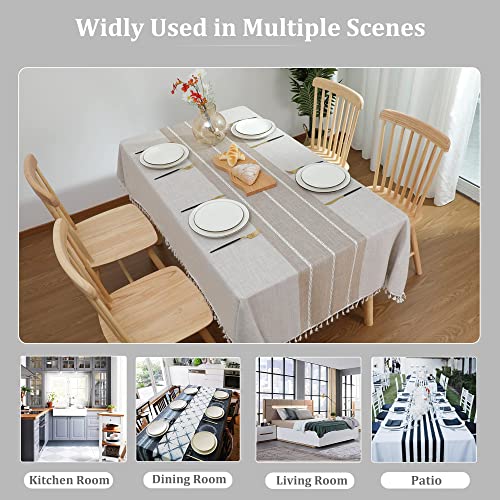 JIALE Tablecloths for Rectangle Tables, Cotton Linen Table Cloth Waterproof Tablecloth Wrinkle Free Farmhouse Dining Table Cover, Soft Fabric Table Cloths with Tassels, Brown, 55" X 70", 4-6 Seats