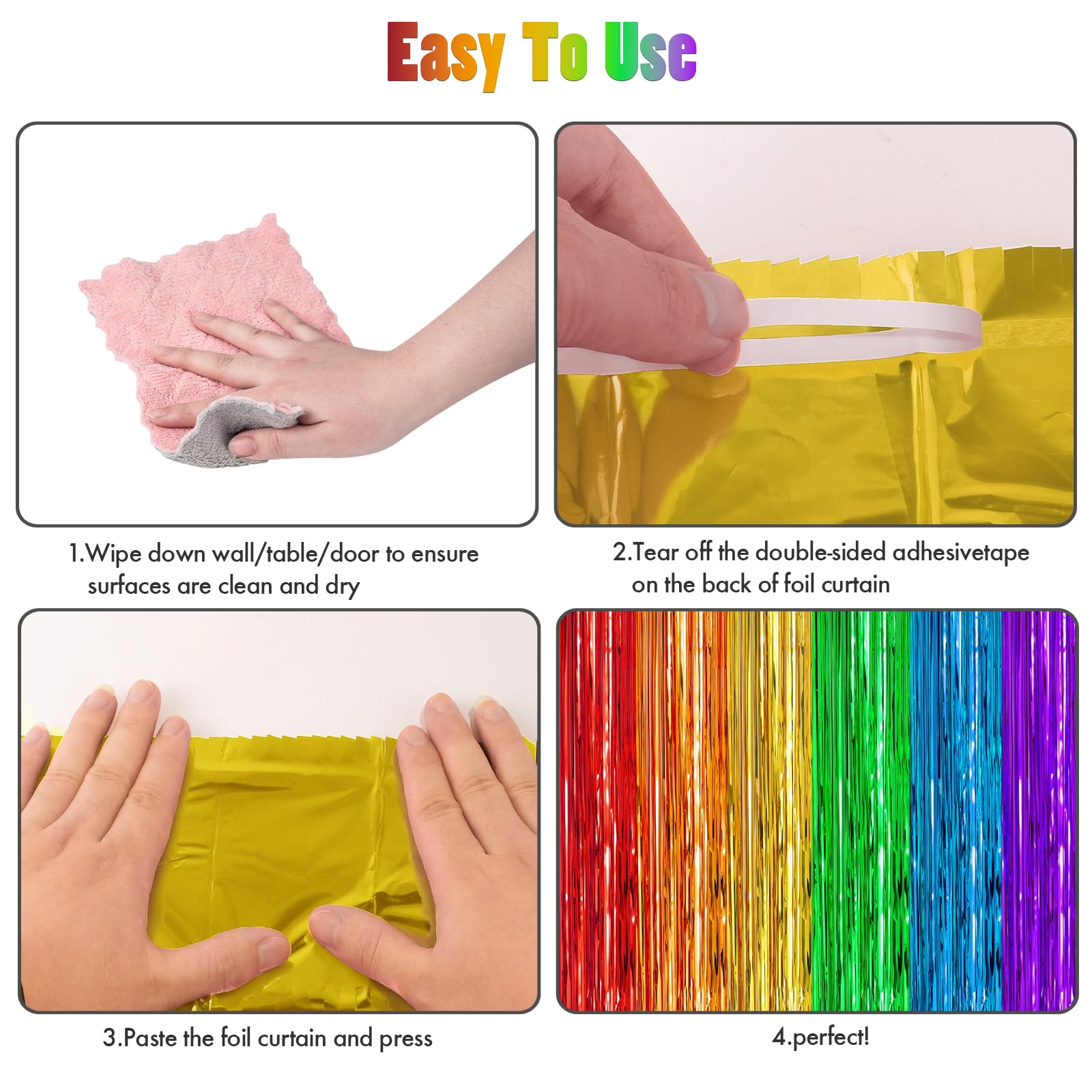 CANREVEL 2 Pack 3.3x8.2 Feet Rainbow Foil Fringe Backdrop Curtains, Tinsel Streamers Birthday Party Decorations, Photo Booth Props Backdrop for Wedding Engagement Bridal Shower Unicorn