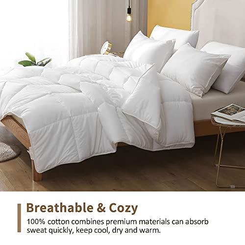 DWR 100% Cotton Covered Lightweight Down Alternative Comforter, Ultra-Soft Skin-Friendly Cloud Breathable Eucalyptus Microfiber Duvet Insert for Warm Sleeper (King, White)