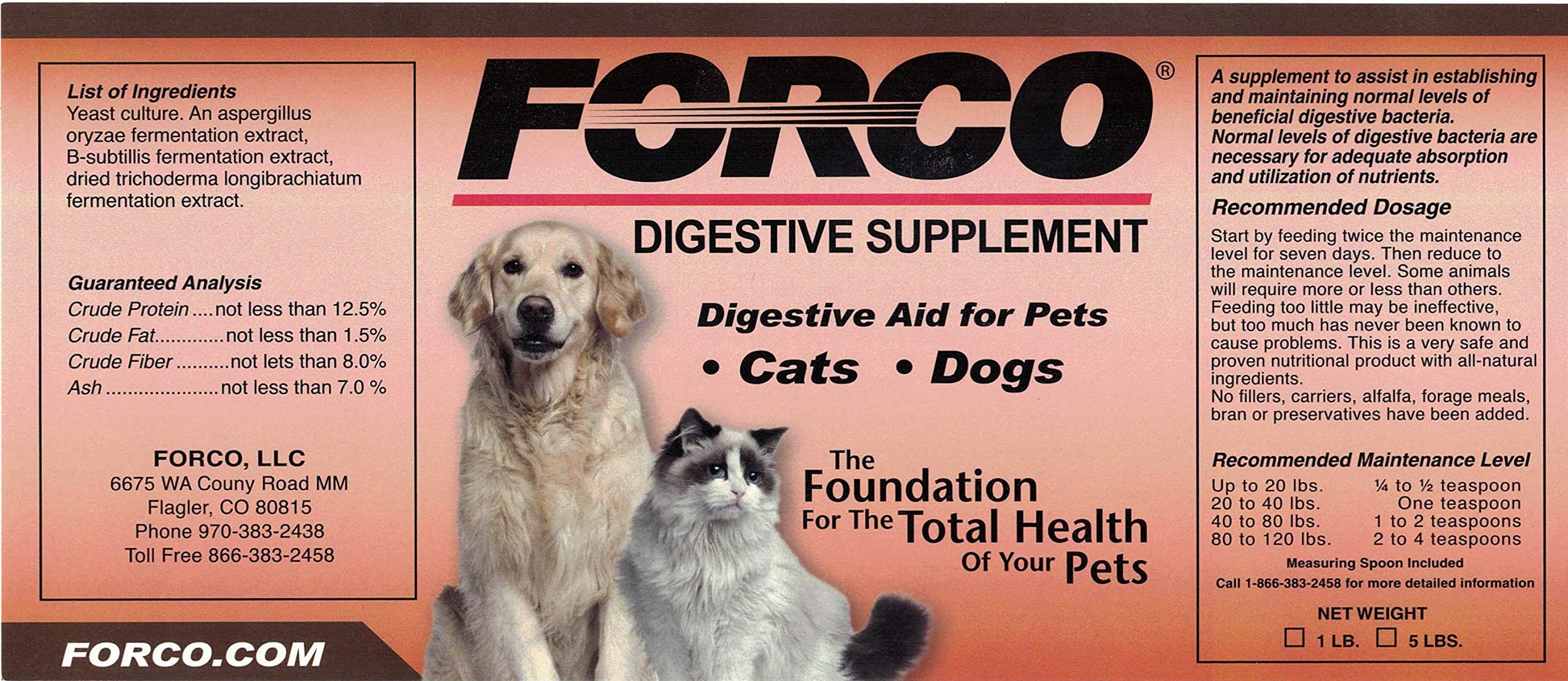 Forco Digestive Supplement, Dogs and Cats, 1LB