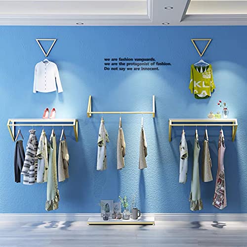 Ethemiable Clothing Store Modern Clothing Display Stands,Wall-Mounted Garment Rack with Wood,Storage Shoe Bag Metal Shelf,Organization Hanging Towel Rack(Gold, 39" L)