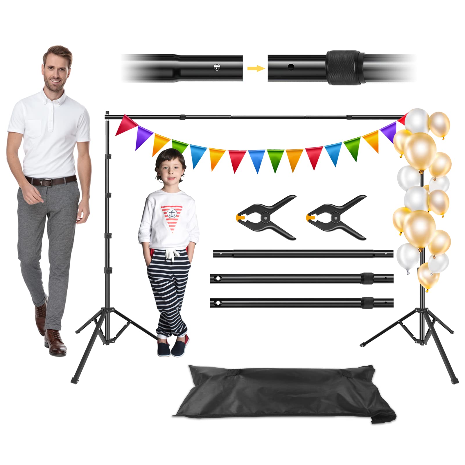 Emart 5.2 x 6.2ftοΌH x WοΌ Backdrop Stand, Adjustable Knob Crossbar Design, Small Photo Background Support System Kit with Carrying Bag for Baby Shower Back Drop Photography, Birthday, Parties, Wedding