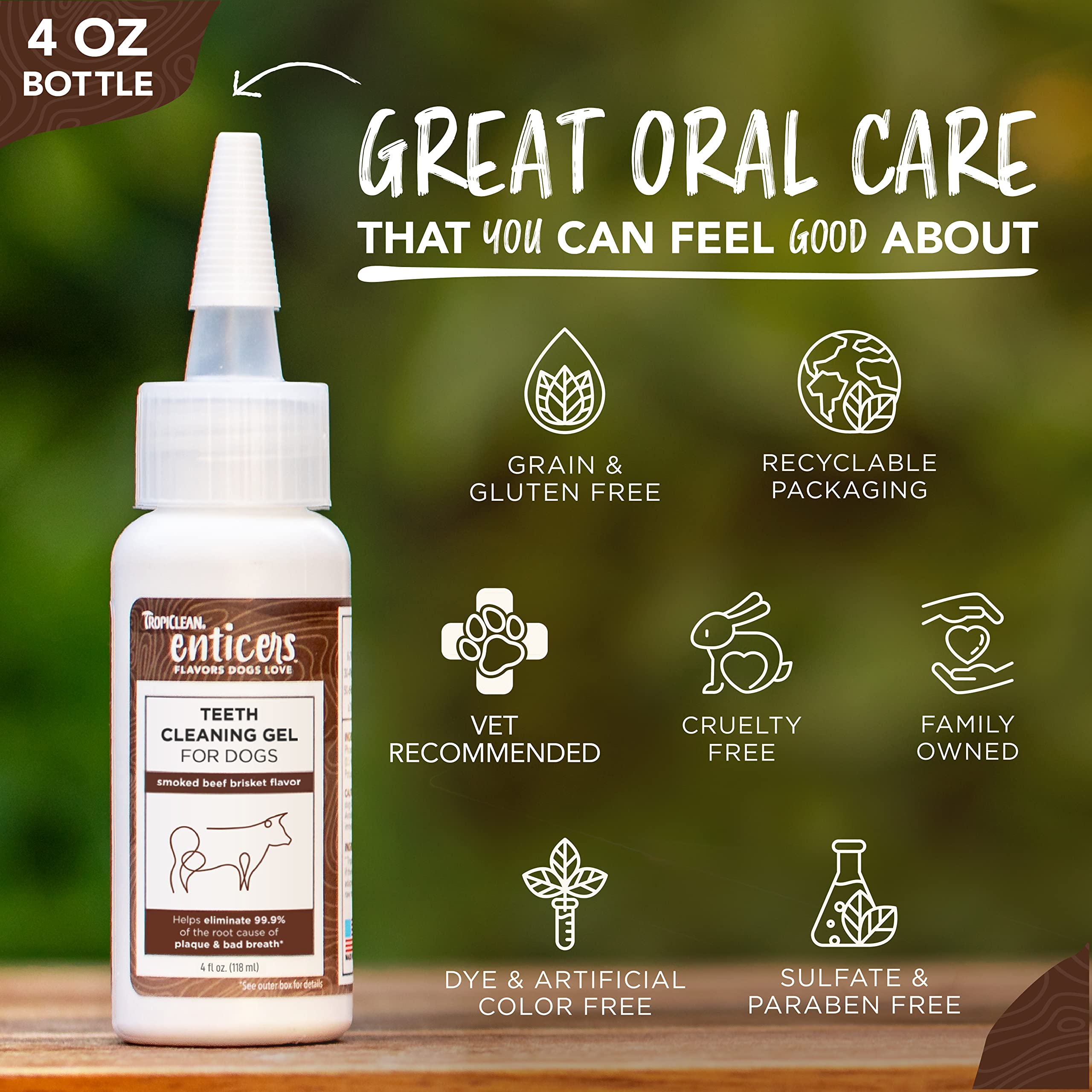 TropiClean Enticers Dog Teeth Cleaning Treat Gel | Smoked Beef Flavored Dog Toothpaste Alternative | 4 oz.