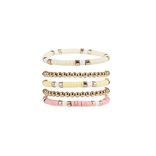 Heishi Surfer Bracelets Set Colorful Preppy Smile Evil Eye Beaded Stretch Bracelets Clay Stackable Boho Disc Party Gifts Y2K Kidcore Aesthetic Summer Beach Bohemian Layering Bracelets Jewelry for Women Teen Girls (H)