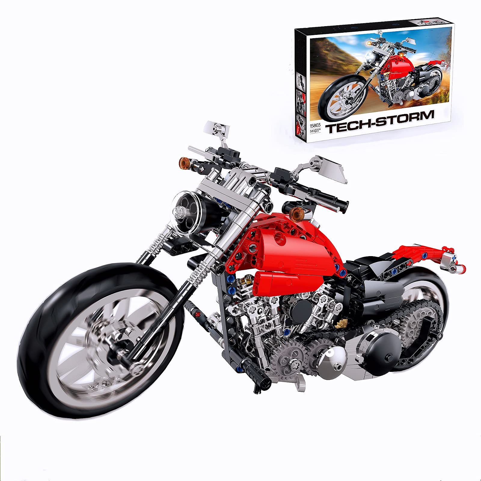 MANYI Motorbike Toy Building Kit,Build A Motorcycle Building Blocks Set Model,Featuring Gearbox and Suspension(613Pieces)