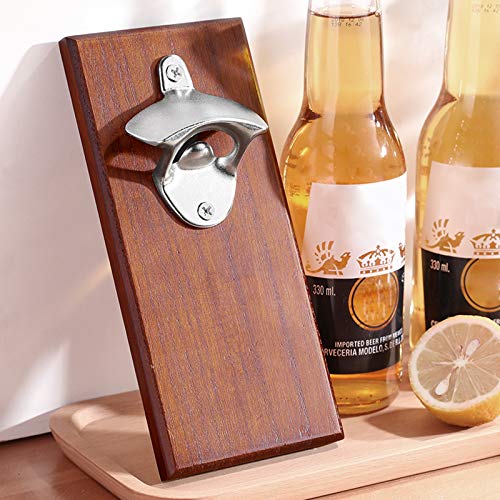 Beer Bottle Opener With Strong Magnet, Used on Refrigerator or Metal Surface, Convenient for One-handed Operation, Open Bottles, Collect Bottle Caps, Brown, 7.87*3.14*0.15