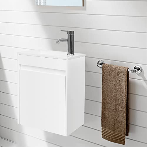 eclife 16" Bathroom Vanity Sink Combo for Small Space, Modern Pianted Wall Mounted Cabinet Set w/White Resin Basin Sink Top, Chrome Faucet & Pop Up U Shape Drain (B10W)