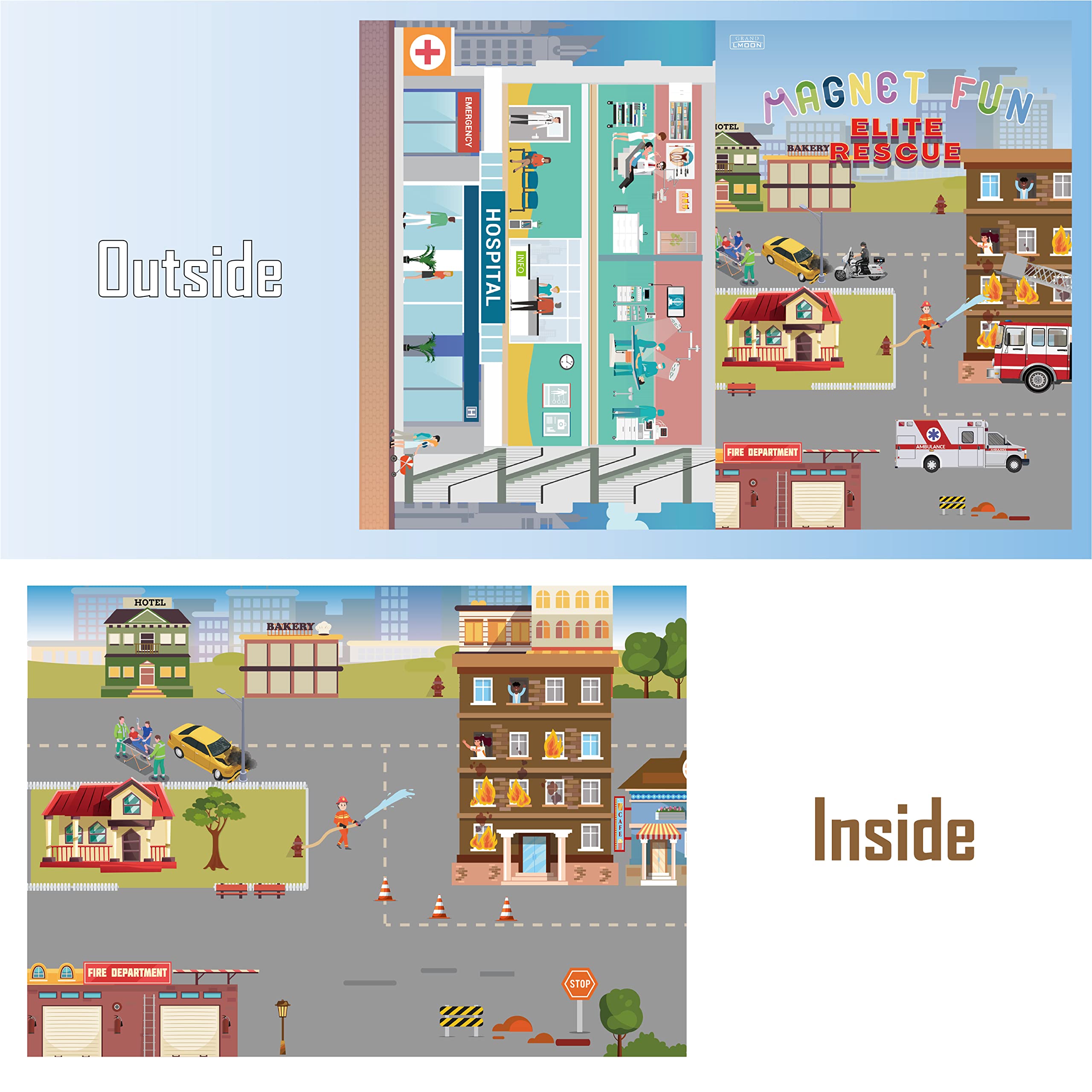 Magnetic Portable Playboard Elite Rescue Team Fire Fighting Trucks Police Trauma and Engineer (41 PCS)