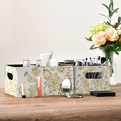 Kcldeci Gold Flowery Pattern Floral Foldable Storage Bin Basket Set [2-Pack] Fabric Collapsible Organizer Storage Cube Box For Home Office Closet