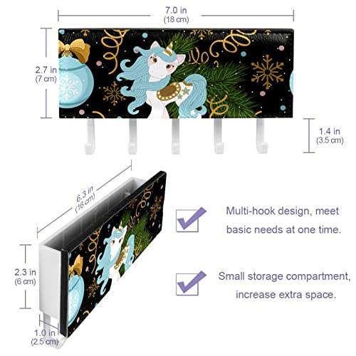 Christmas Unicorn Magical Floral Rack Organizer with 5 Hooks Wall Bathroom Kitchen Shelf Rack Multifunctional Storage Shelf
