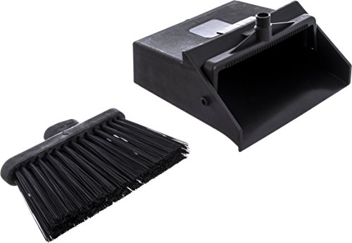 Carlisle FoodService Products Duo-Pan Upright Dust Pan and Broom Broom Set with Clip for Floor Cleaning, Restaurants, Office, And Janitorial Use, Plastic, 36 Inches, Black