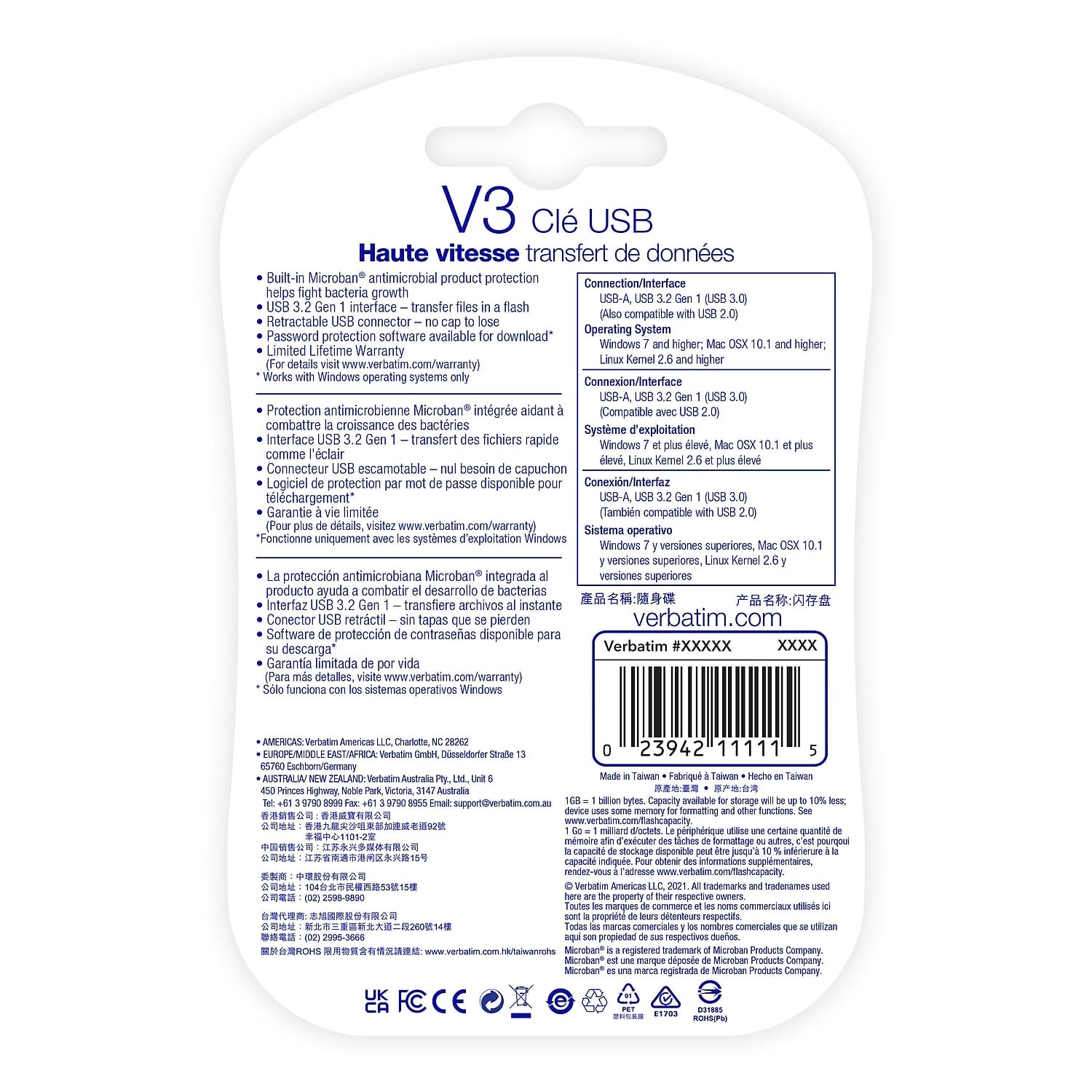 Verbatim 8GB USB 3.0 Store 'n' Go V3 Flash Drive - Cap-Less & PC / Mac Compatible - Gray