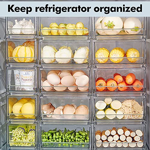 elabo 32 Grid Large Capacity Egg Holder for Refrigerator, Stackable Refrigerator Organizer Drawers with Removable Drain Tray, Fridge Organizer Bins, Pull Out Food Storage Container Bins with Drawer
