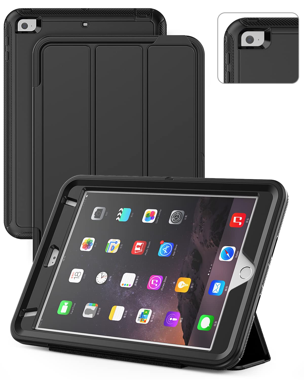 SEYMAC for iPad Mini 5 / Mini 4 Case 7.9", Sturdy Heavy Duty Shockproof Protection Folio Stand Case with Smart Cover Auto Sleep/Wake for iPad Mini 5th / 4th Generation, Black