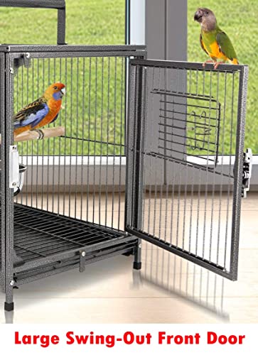 Portable Heavy Duty Travel Bird Parrot Carrier Cage Feeding Bowl Play Stand with Handle