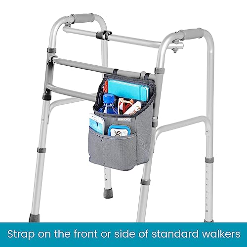 High Road Mobility Scooter Organizer, Compact Walker Bag and Wheelchair Side Bag with Easy Access Pockets for Adult Daily Living Needs (Gray Check)