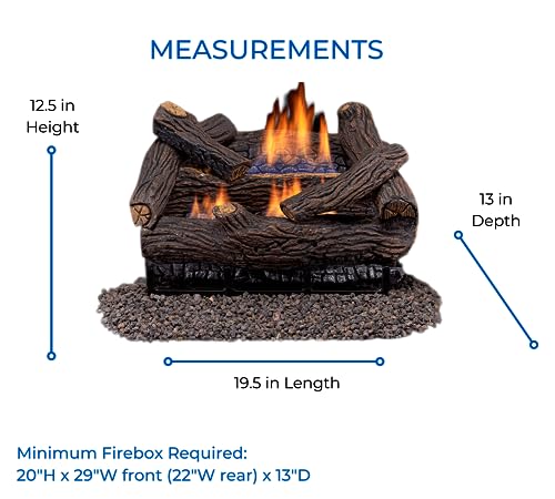Duluth Forge DLS-18T-2 Dual Fuel Ventless Fireplace Logs Set with Thermostat, Use with Natural Gas or Liquid Propane, 30000 BTU, Heats up to 1000 Sq. Ft, Stacked Red Oak, 18 Inches