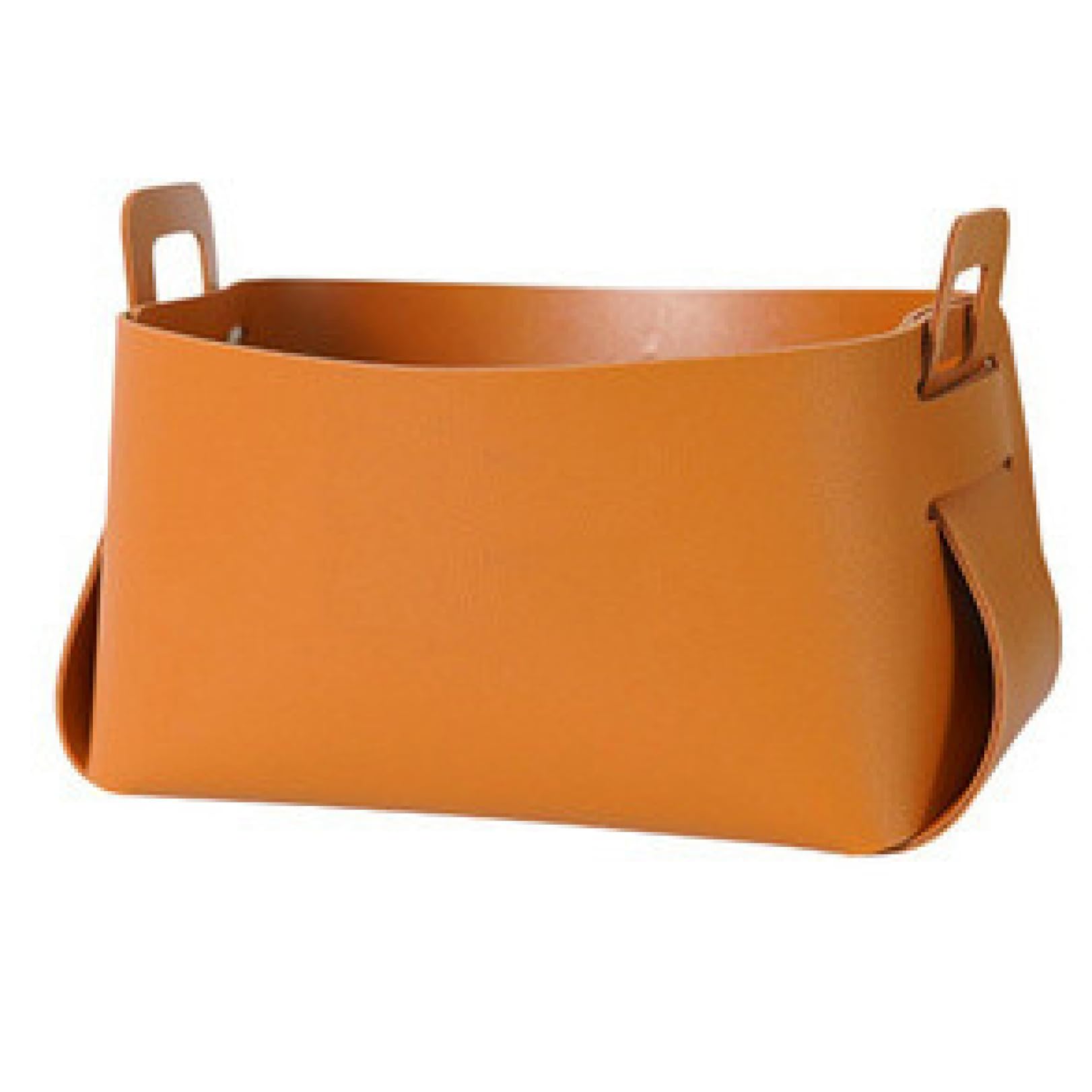 ChyJoey Desktop Storage Organizer, Faux Leather Basket with Handles, Folding Catchall Basket for Entryway Table