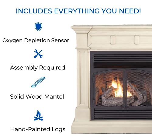 Duluth Forge Dual Fuel Ventless Gas Fireplace System with Mantle, Remote Control, 6 Fire Logs, Use with Natural Gas or Liquid Propane, 32000 BTU, Heats up to 1500 Sq. Ft., Antique White