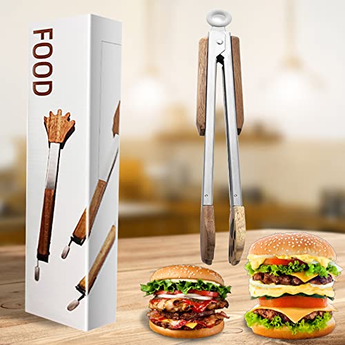 COMUSTER Acacia wood food clamp is cute cat claw type, with hanging hole design, wooden heat insulation handle, stainless steel clamp, which are easy to grip handle various delicacies