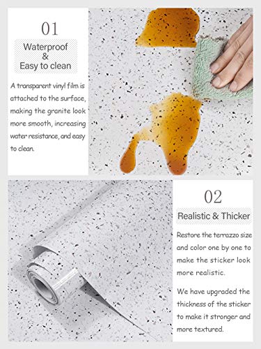 Glossy Marble Paper for Countertop Peel and Stick Wallpaper Granite White Sticker Waterproof Self Adhesive 15.7βΓ118β Easy to Install & Clean, Removable
