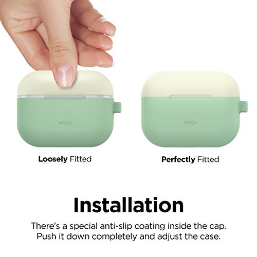 elago Duo AirPods Pro Case with Keychain Designed for Apple AirPods Pro Case Cover, 2 Caps + 1 Body (Front LED Visible) [ Classic White, Peach + Pastel Green ]