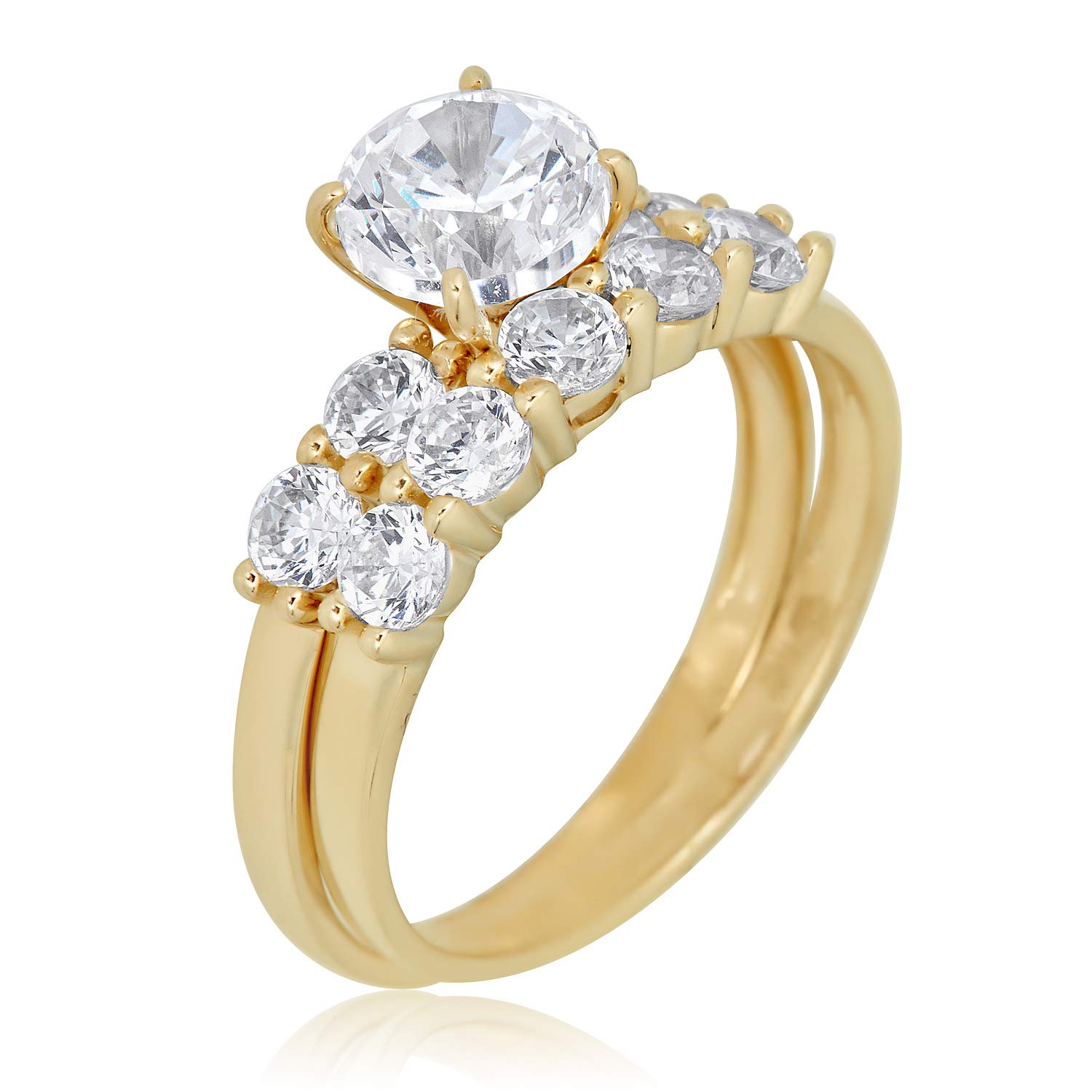 AVORA 10K Yellow Gold 1.25 Carat Simulated Diamond CZ Anniversary Bridal Engagement Wedding Band Ring Set - Size 8