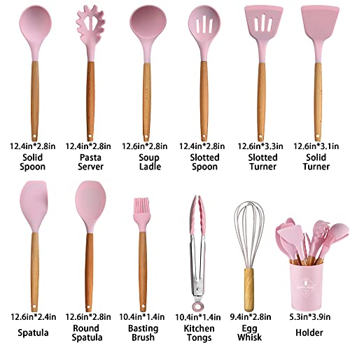 Keidason Silicone Cooking Utensils Set, 12-piece Kitchen Utensil Set Non-stick Cookware Is Heat-resistant, BPA-free, Cooking Tools, Stirring Kitchen Tool Set (Pink)