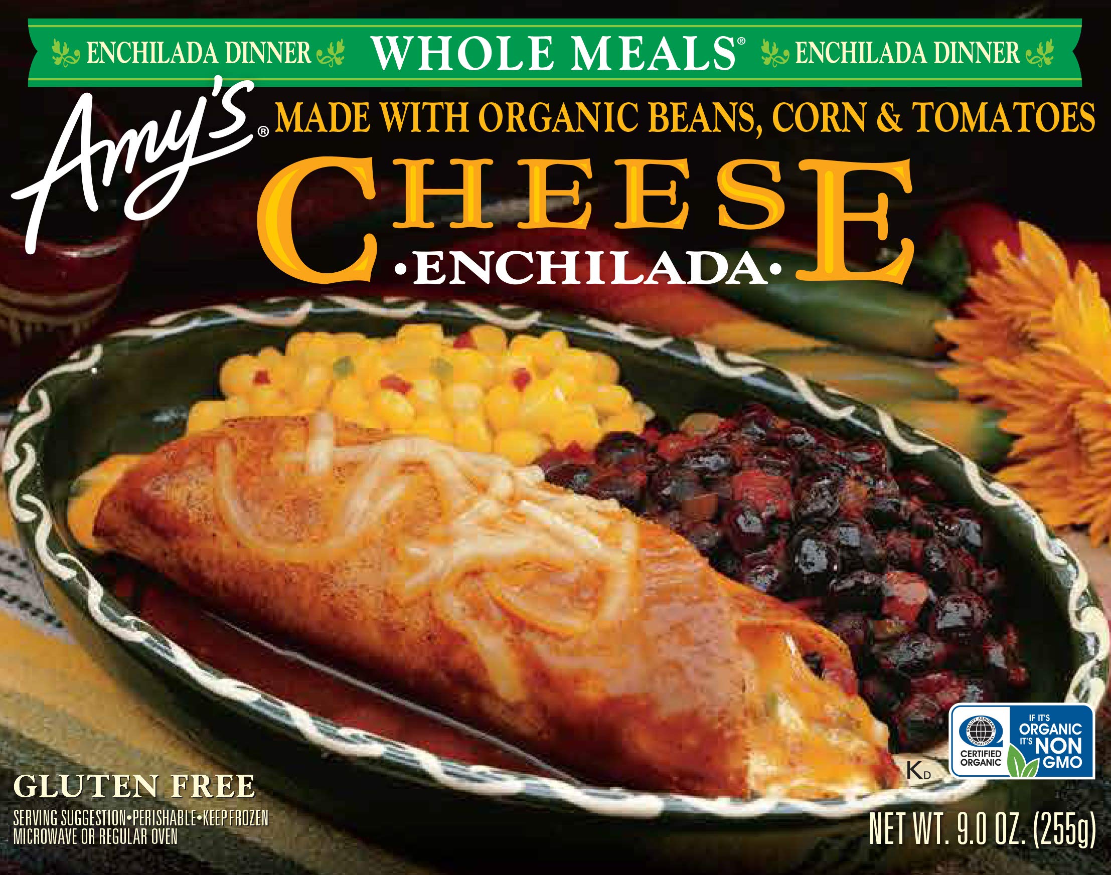 Amy's Frozen Meals, Cheese Enchilada, Made With Organic Black Beans and Corn, Gluten Free Microwave Meals, 9 Oz