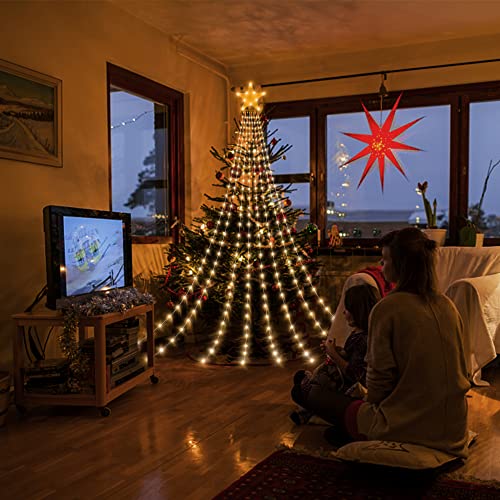 Ghope 298 LED 11.5ft Christmas Decorations Waterfall Lights,8 Modes Timer IP44 Waterproof Christmas Light,Tree Lights with Star Topper,Hanging Fairy Twinkle Lights for Holiday, Party, Wedding